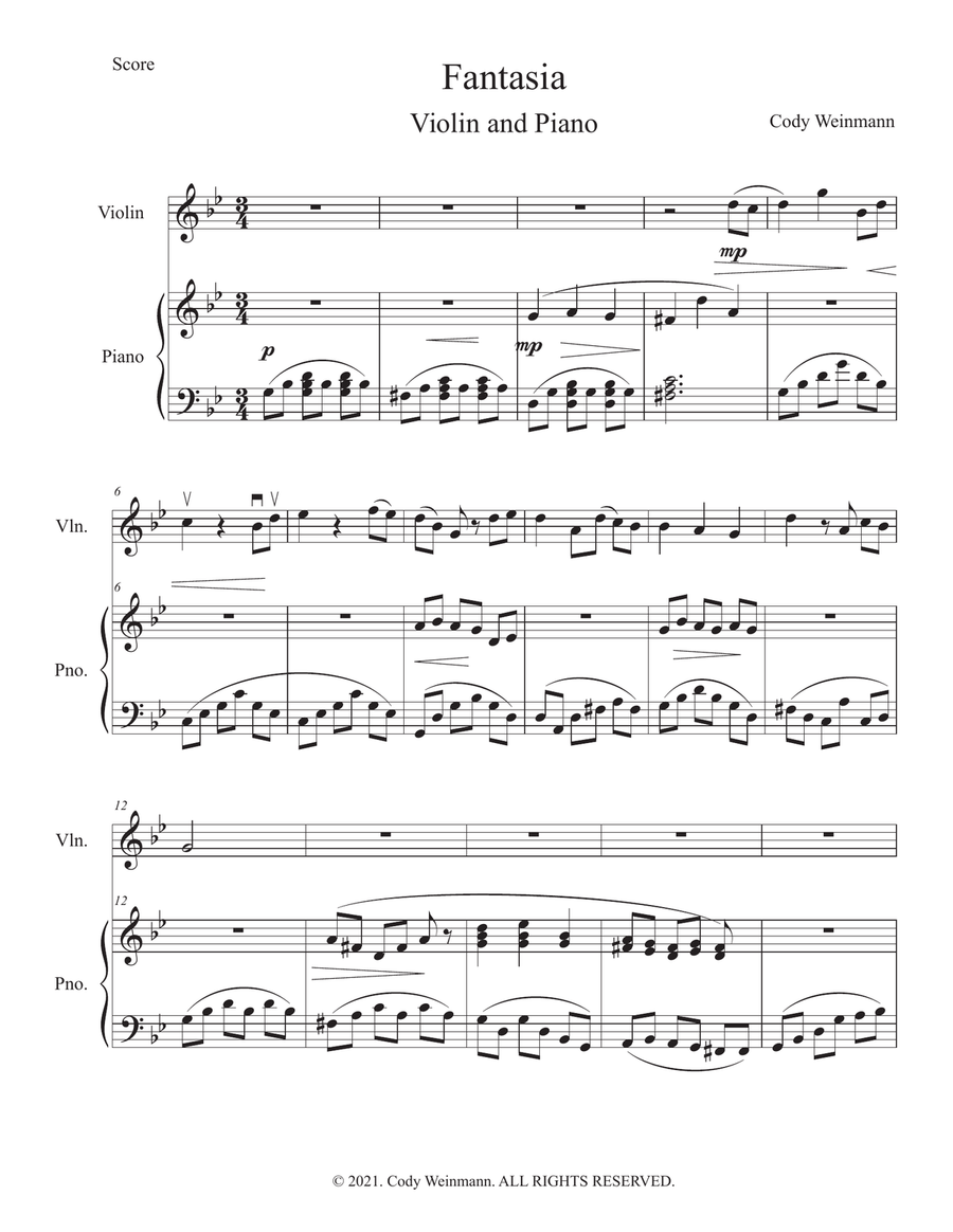 Little Fantasia for Violin and Piano in G Minor - Piano, Piano ...