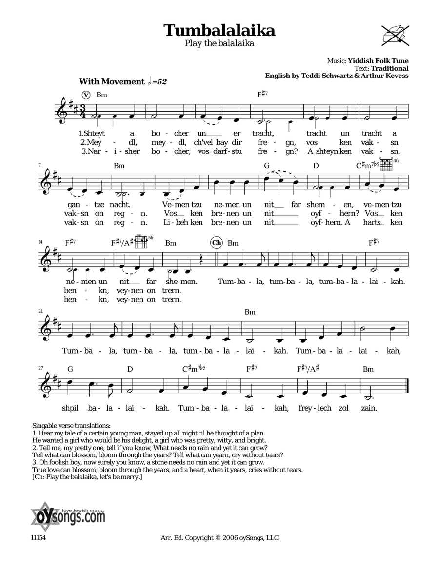 Tumbalalaika (Play The Balalaika) - Piano - Digital Sheet Music | Sheet ...