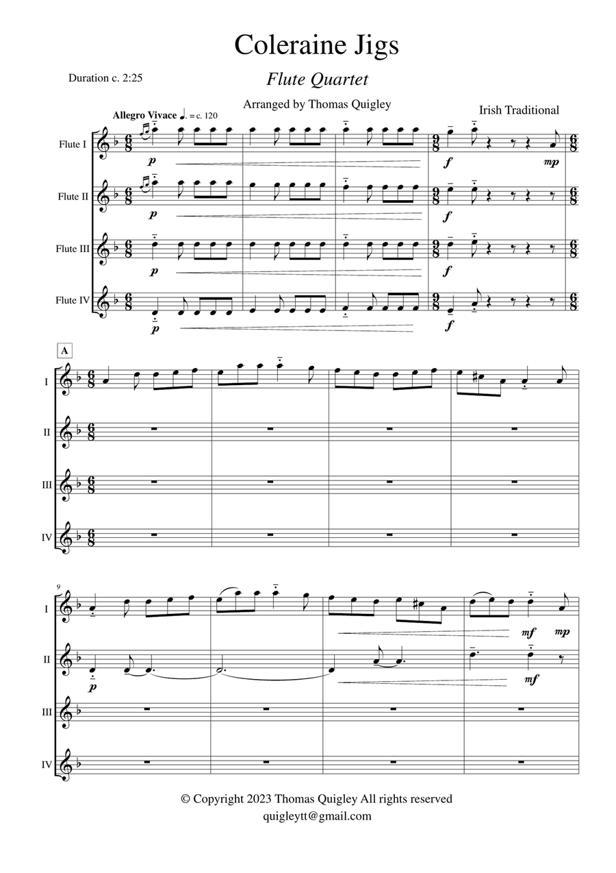 Coleraine Jigs by Irish Traditional - Flute Quartet, Woodwind Ensemble ...