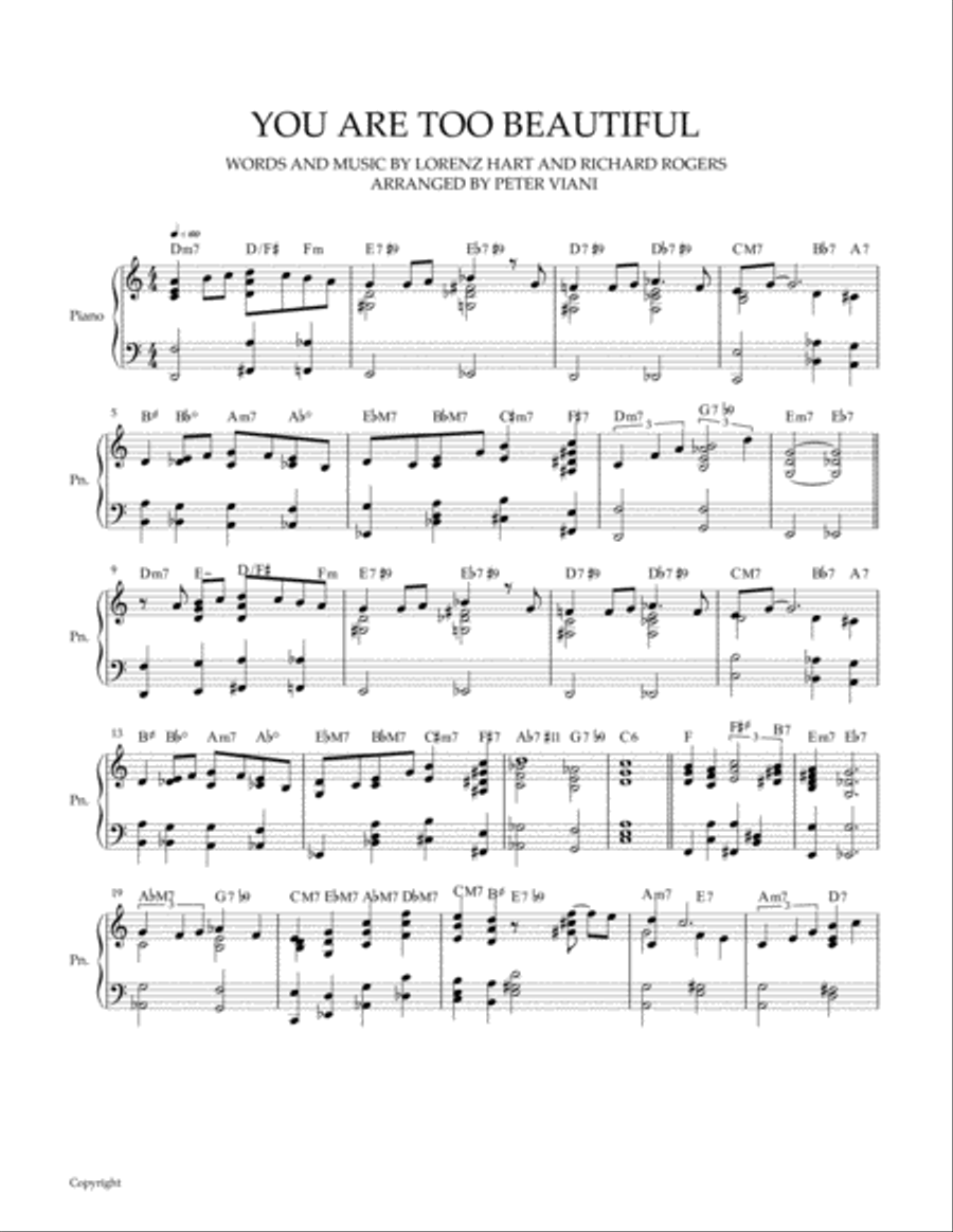 You Are Too Beautiful By Richard Rodgers Piano Solo Digital Sheet