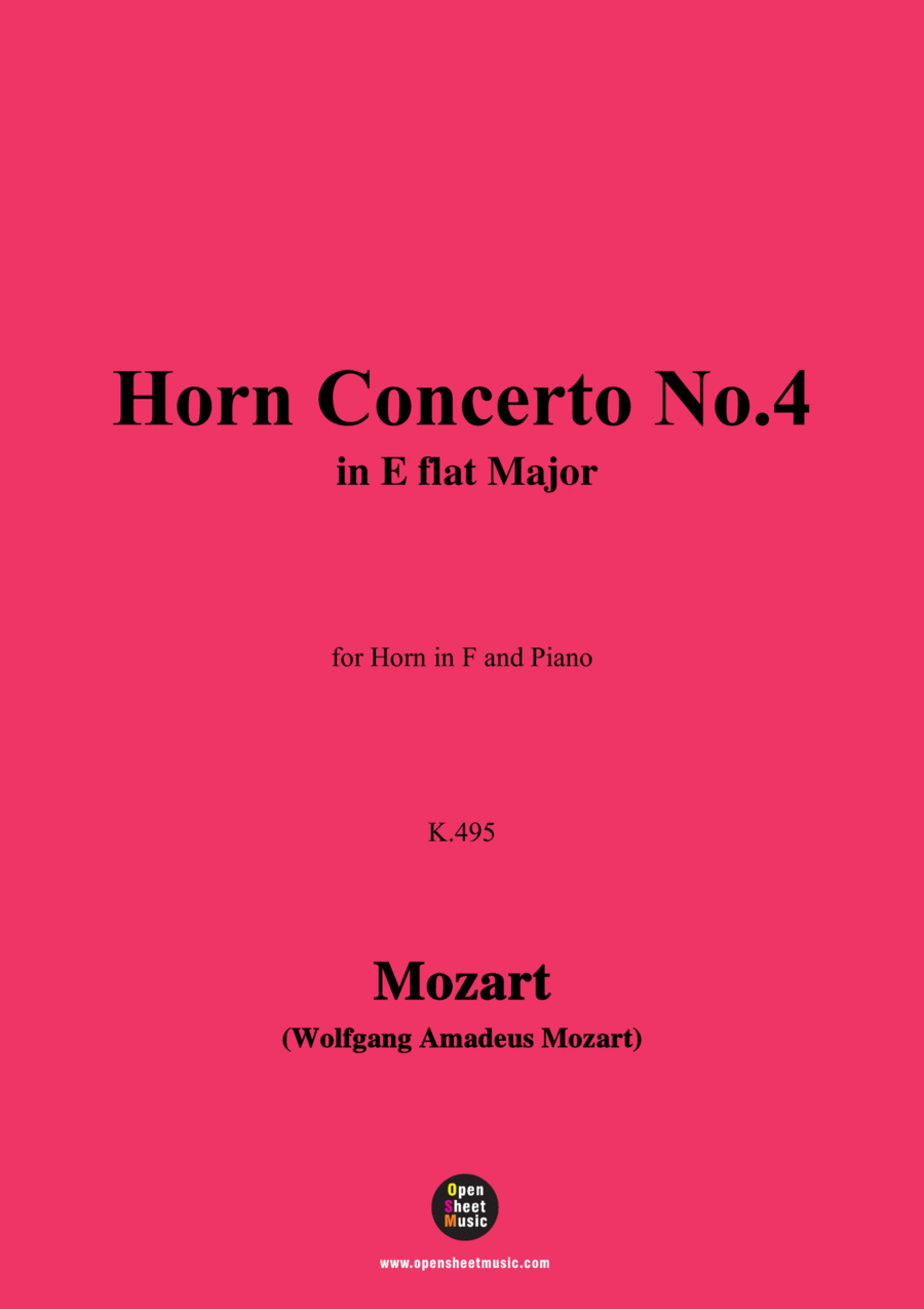 W A Mozart Horn Concerto No 4 For Horn In F And Piano By Wolfgang