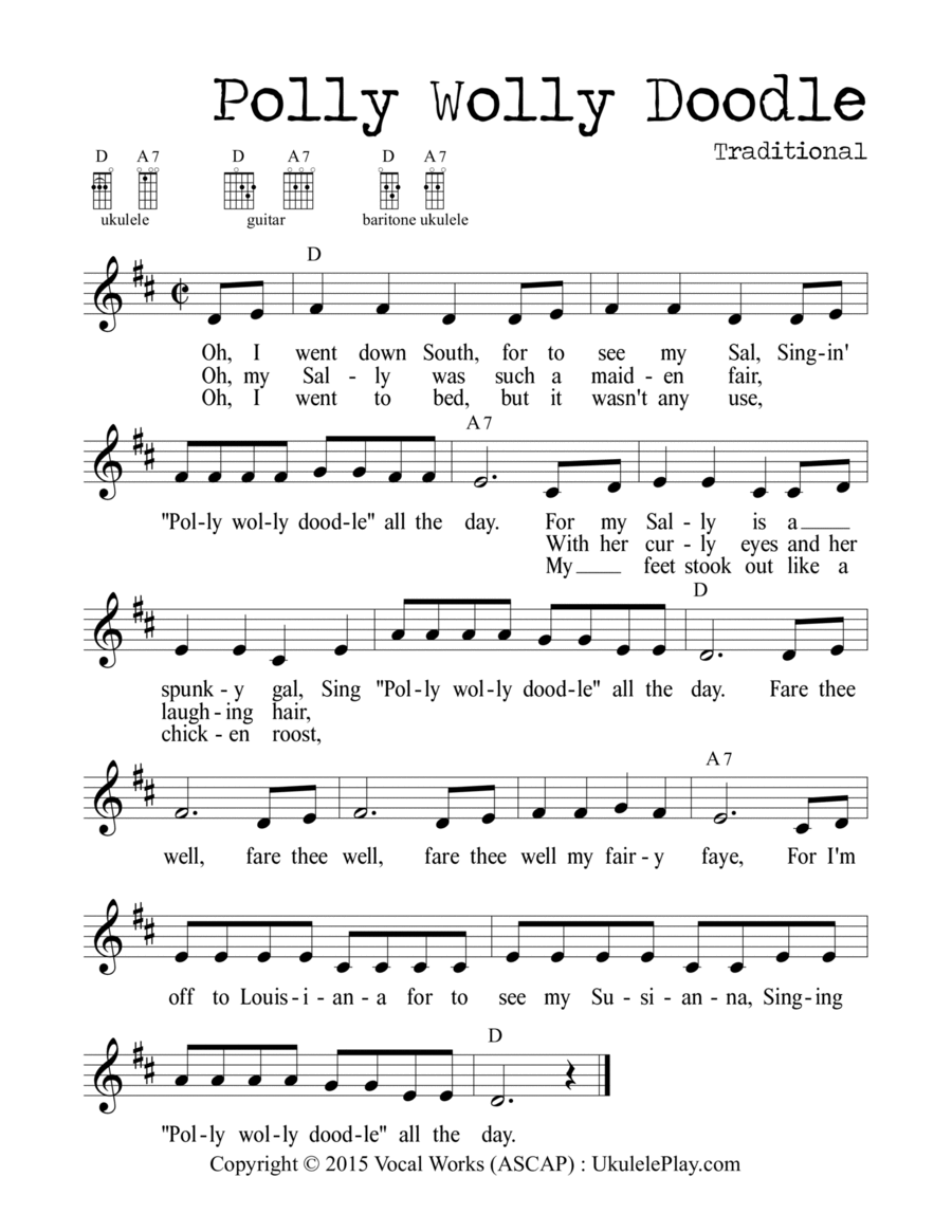 Polly Wolly Doodle by Traditional - Easy Piano - Digital Sheet Music ...
