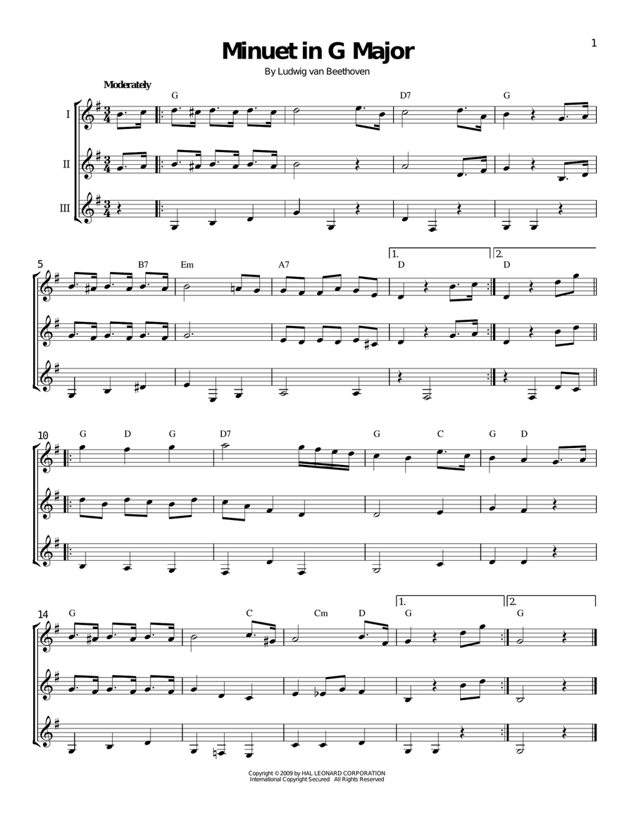 Minuet In G Major by Ludwig van Beethoven - Guitar Ensemble - Digital ...