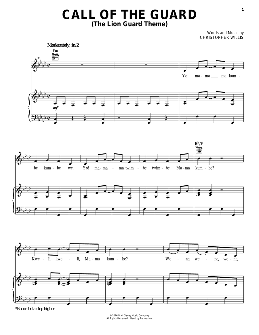 Call Of The Guard (The Lion Guard Theme) - Acoustic Guitar, Voice ...