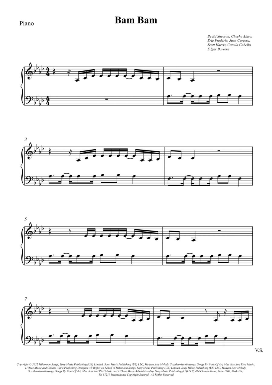 Bam Bam by Ed Sheeran - Piano Solo - Digital Sheet Music | Sheet Music Plus