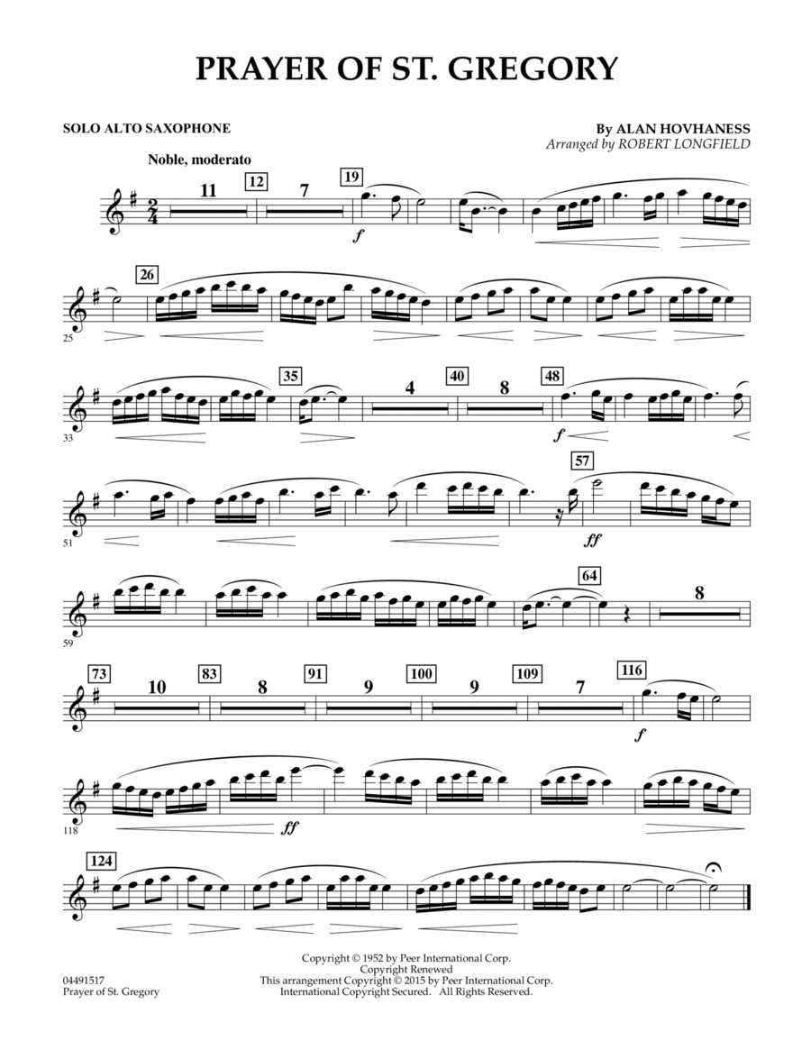 Prayer of St. Gregory (Educational Edition) - Solo Eb Alto Saxophone by ...