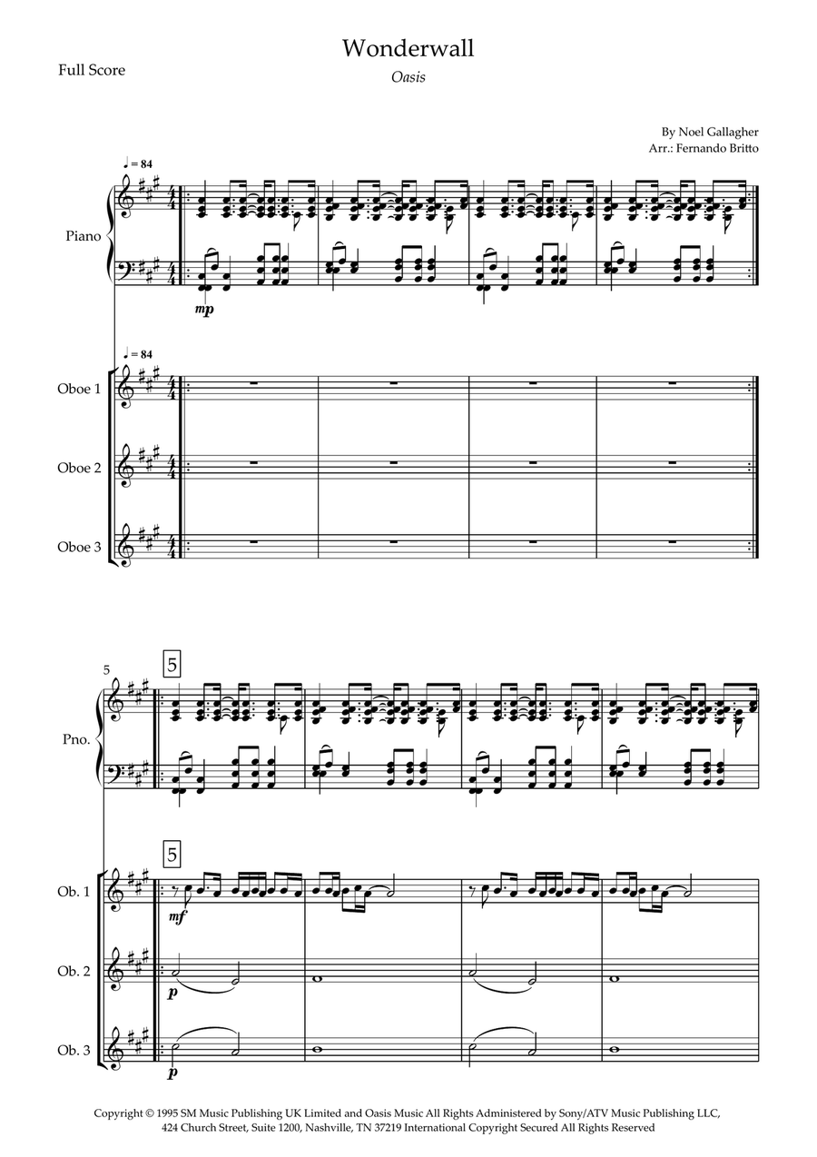 Wonderwall by Oasis - Small Ensemble - Digital Sheet Music | Sheet ...