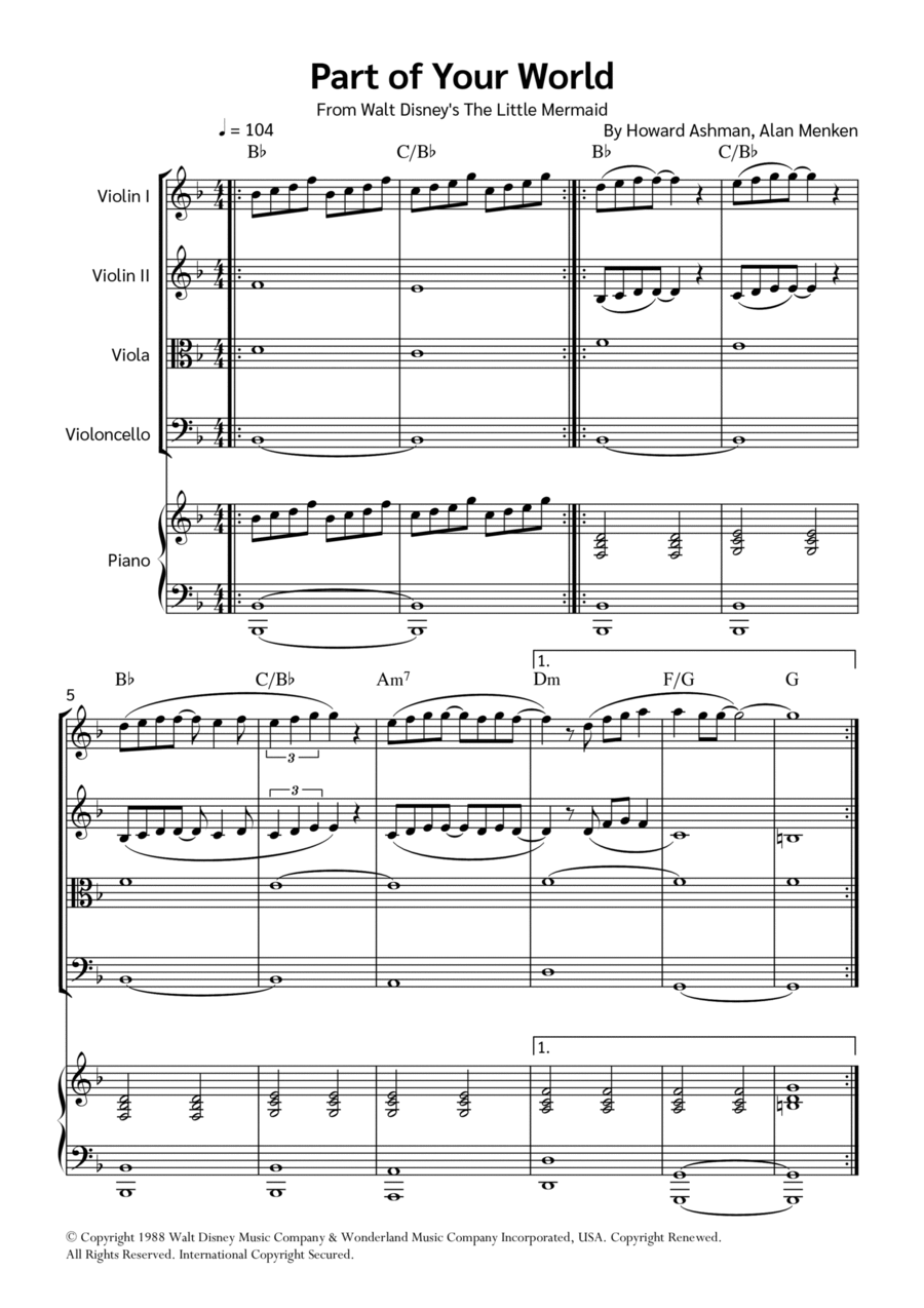 Part Of Your World Reprise By Howard Ashman String Quartet