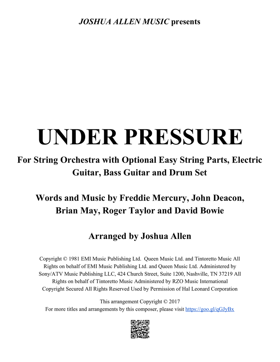 Under Pressure by David Bowie - Cello, Double Bass, Drum Set ...
