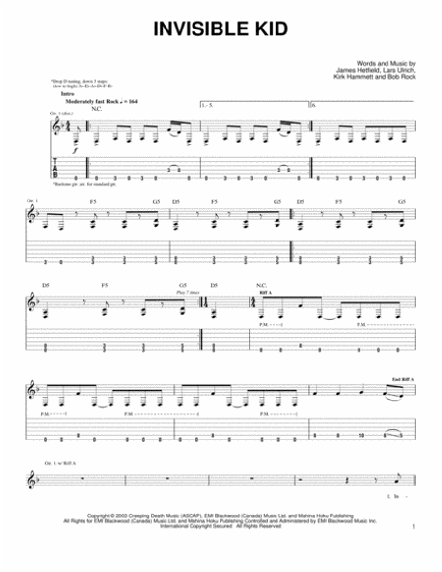 Invisible Kid by Metallica - Guitar Tablature - Digital Sheet Music ...