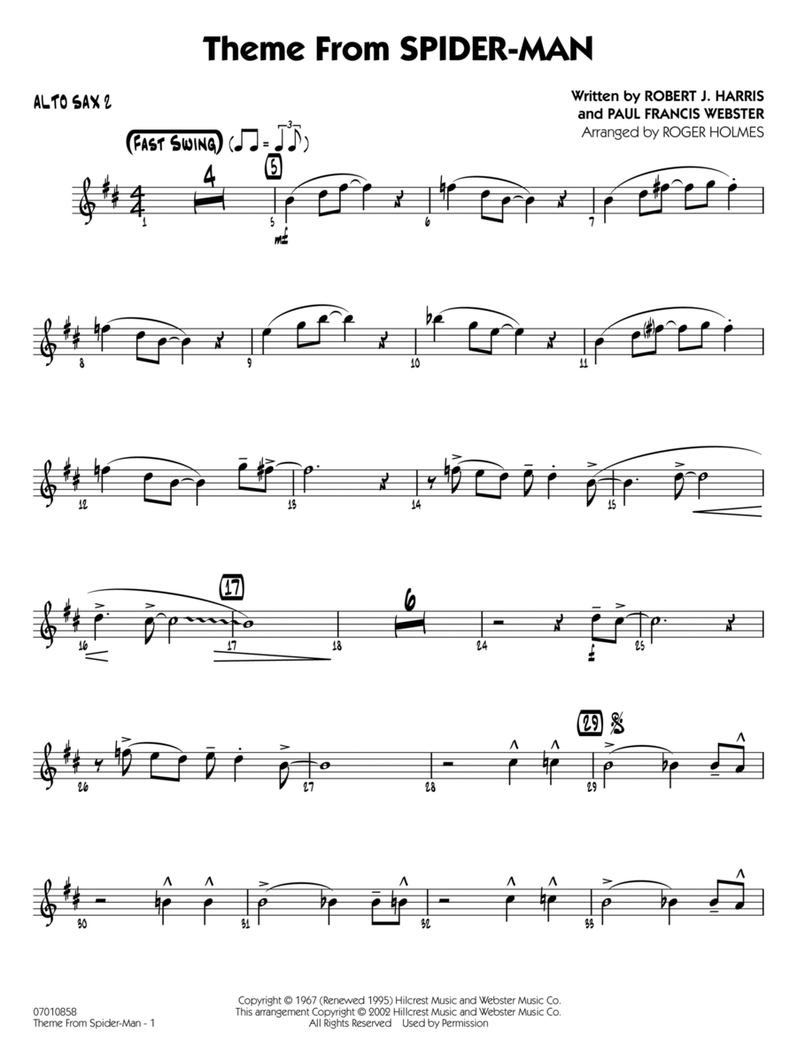 Theme from Spider-Man (arr. Roger Holmes) - Alto Sax 2 by Roger Holmes ...