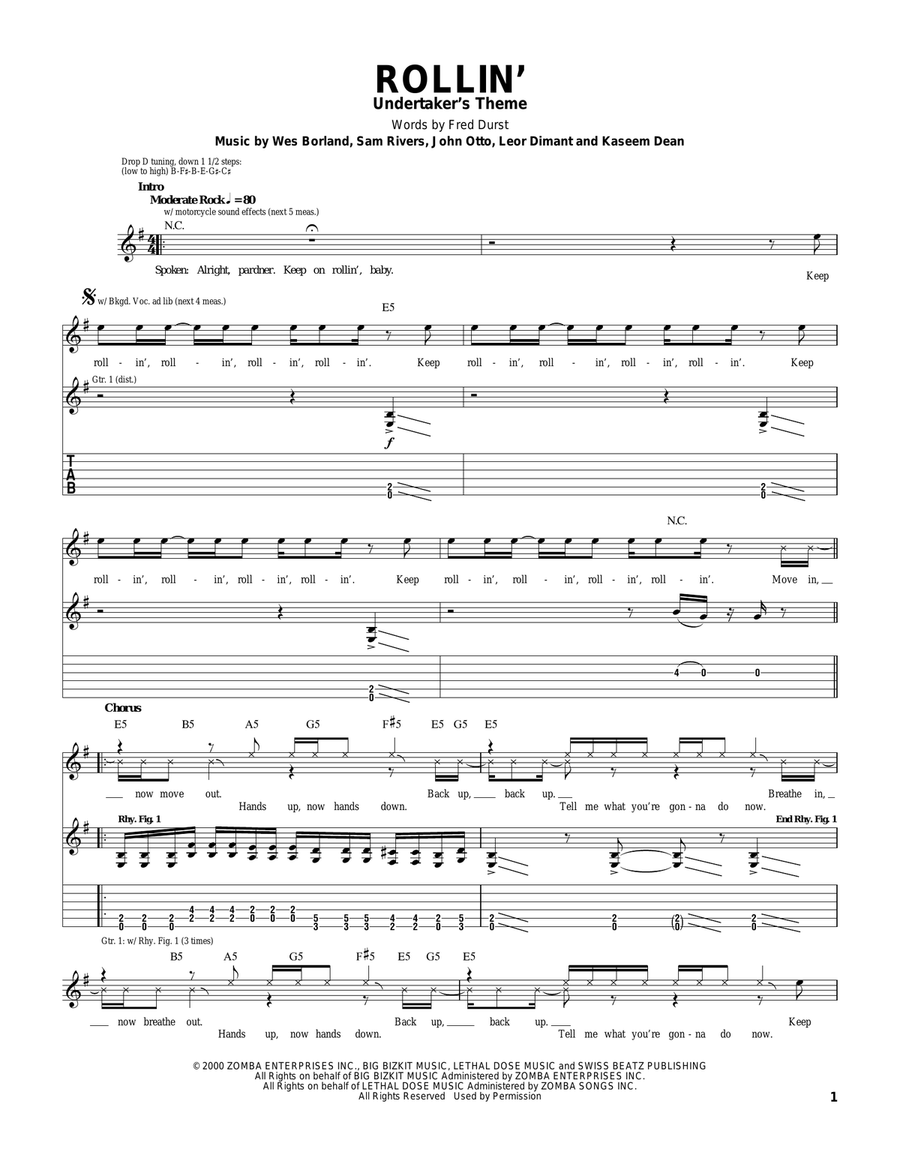 Rollin By Limp Bizkit Electric Guitar Digital Sheet Music Sheet