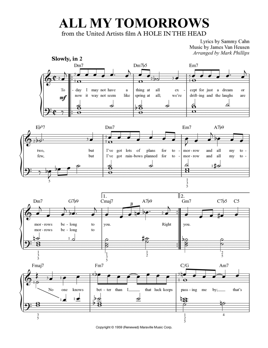 All My Tomorrows by James Van Heusen - Easy Piano - Digital Sheet Music ... All My Tomorrows by James Van Heusen - Easy Piano - Digital Sheet Music ...