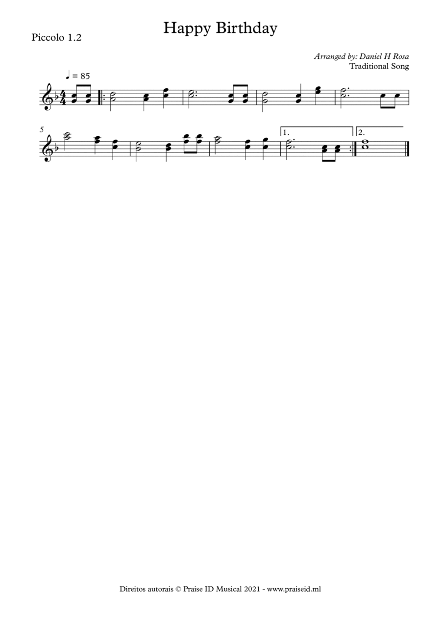 Happy Birthday to you Piccolo duet - Piccolo, Flute Solo - Digital ...