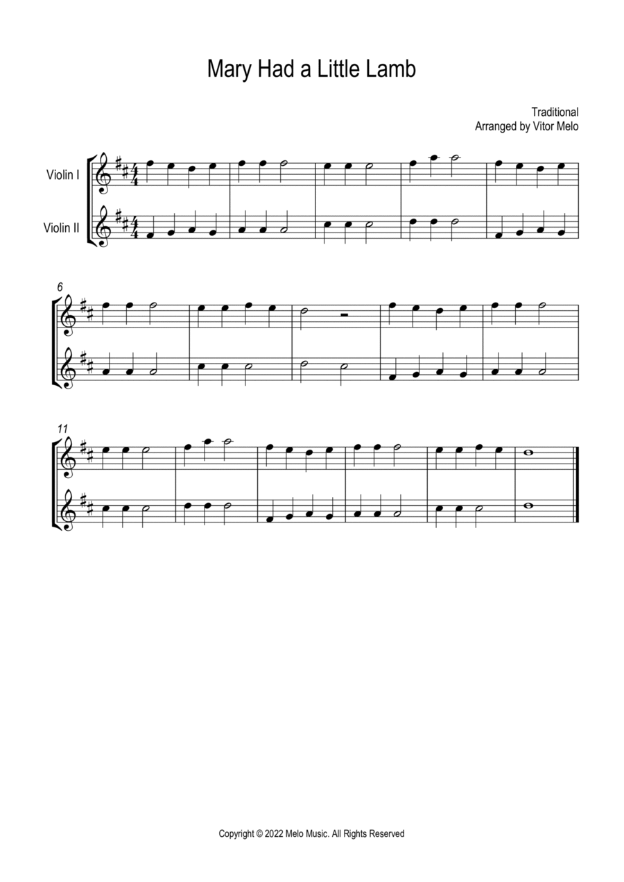 Mary Had a Little Lamb by Traditional - String Duet - Digital Sheet ...