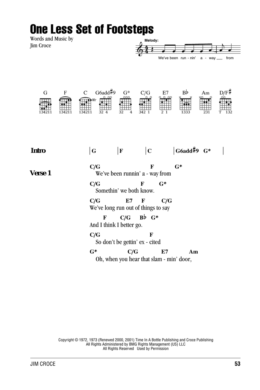 One Less Set Of Footsteps by Jim Croce - Guitar - Digital Sheet Music ...