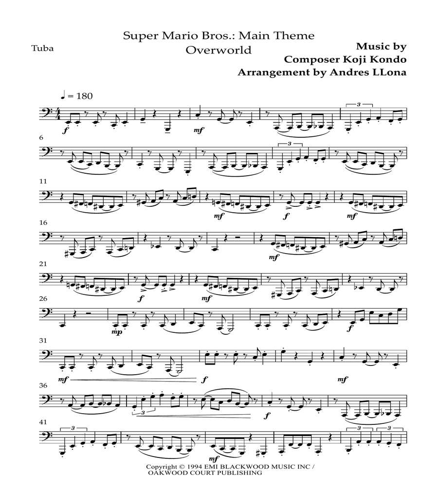 Super Mario Bros Theme - Baritone Horn TC - Digital Sheet Music | Sheet ...