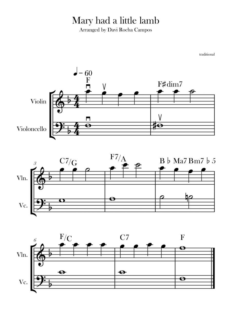 Mary had a little lamb - String Duet - Digital Sheet Music | Sheet ...
