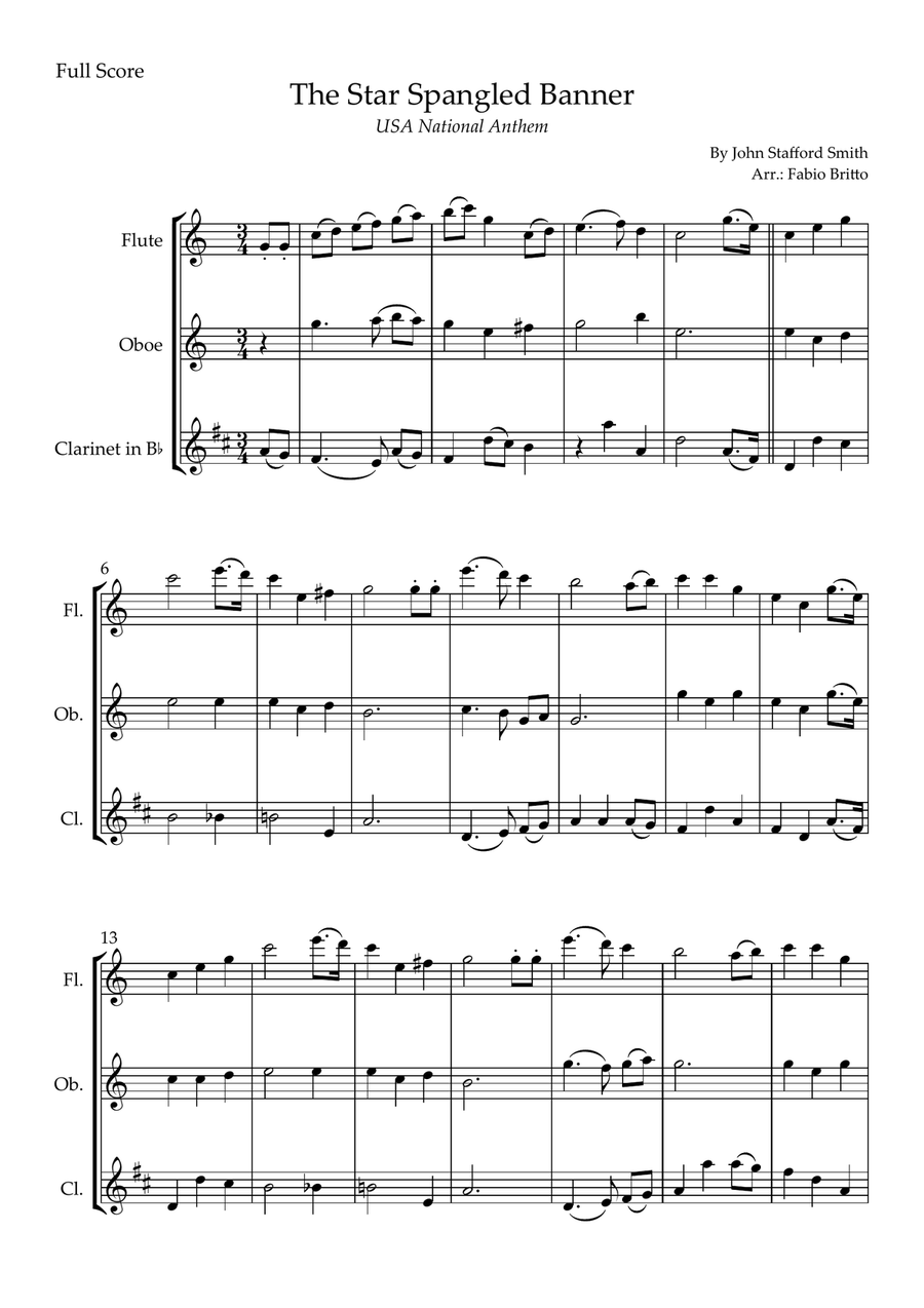 The Star Spangled Banner (USA National Anthem) for Woodwind Trio by ...