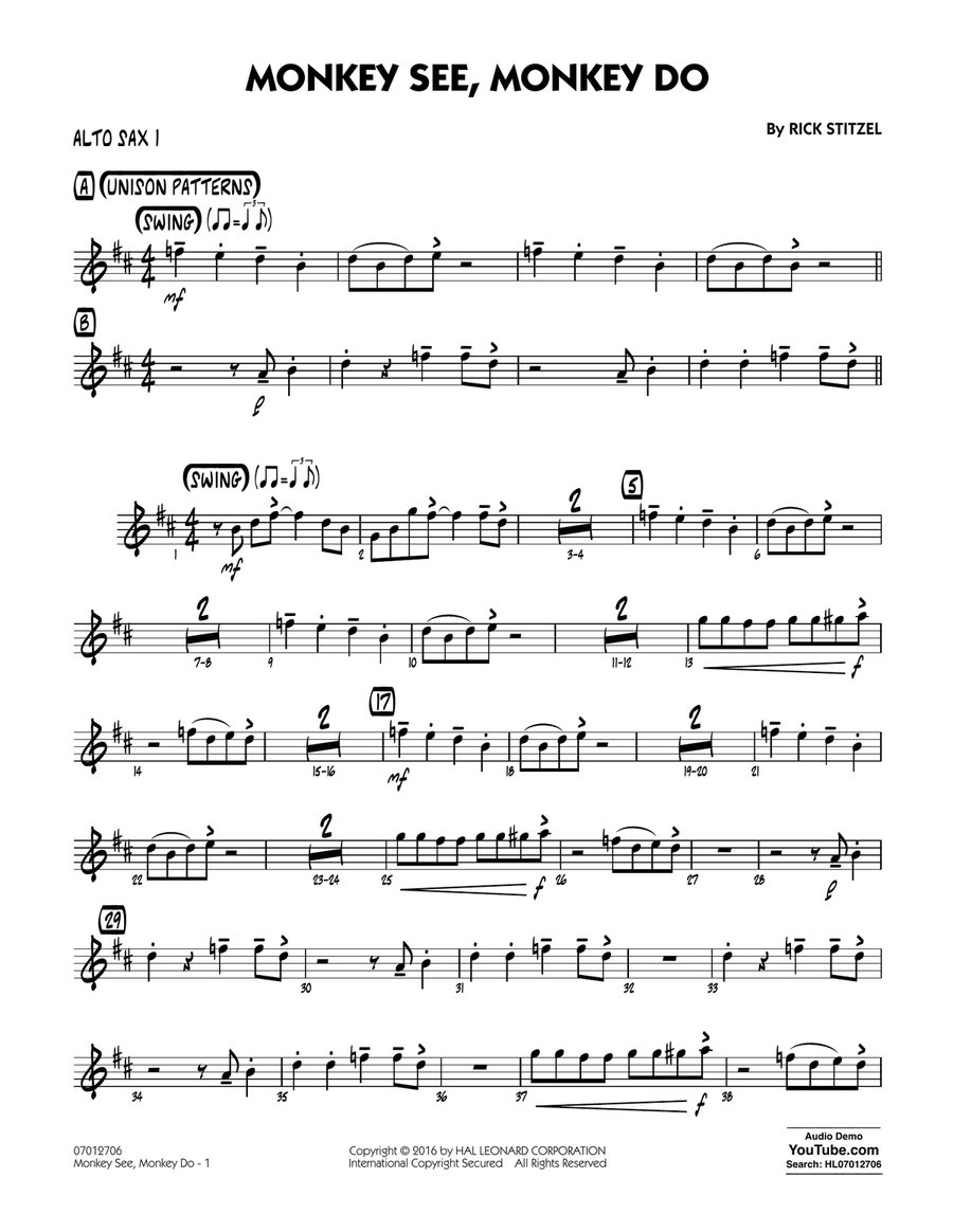 Monkey See, Monkey Do - Alto Sax 1 by Rick Stitzel - Alto Saxophone ...