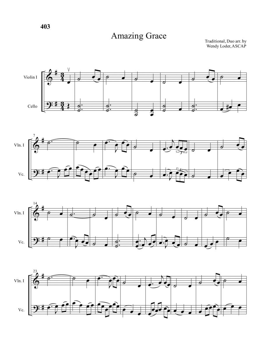 Amazing Grace for Duo (Violin & Cello) by Traditional - String Duet ...