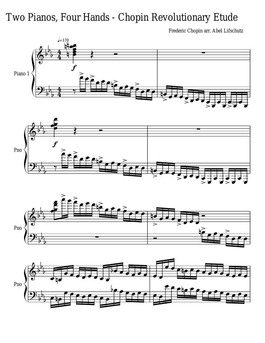 Revolutionary Etude Opus 10 Number 12 - Two Pianos, Four Hands by ...