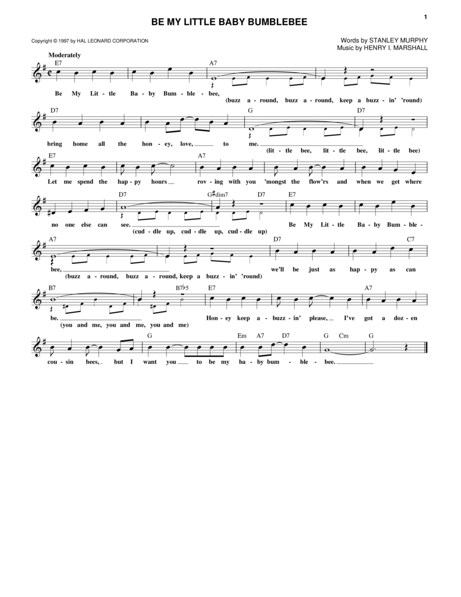 Be My Little Baby Bumblebee - Piano - Digital Sheet Music | Sheet Music ...