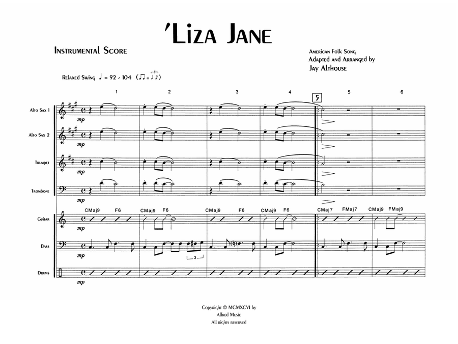 'Liza Jane: Score by Jay Althouse - Score - Digital Sheet Music | Sheet ...
