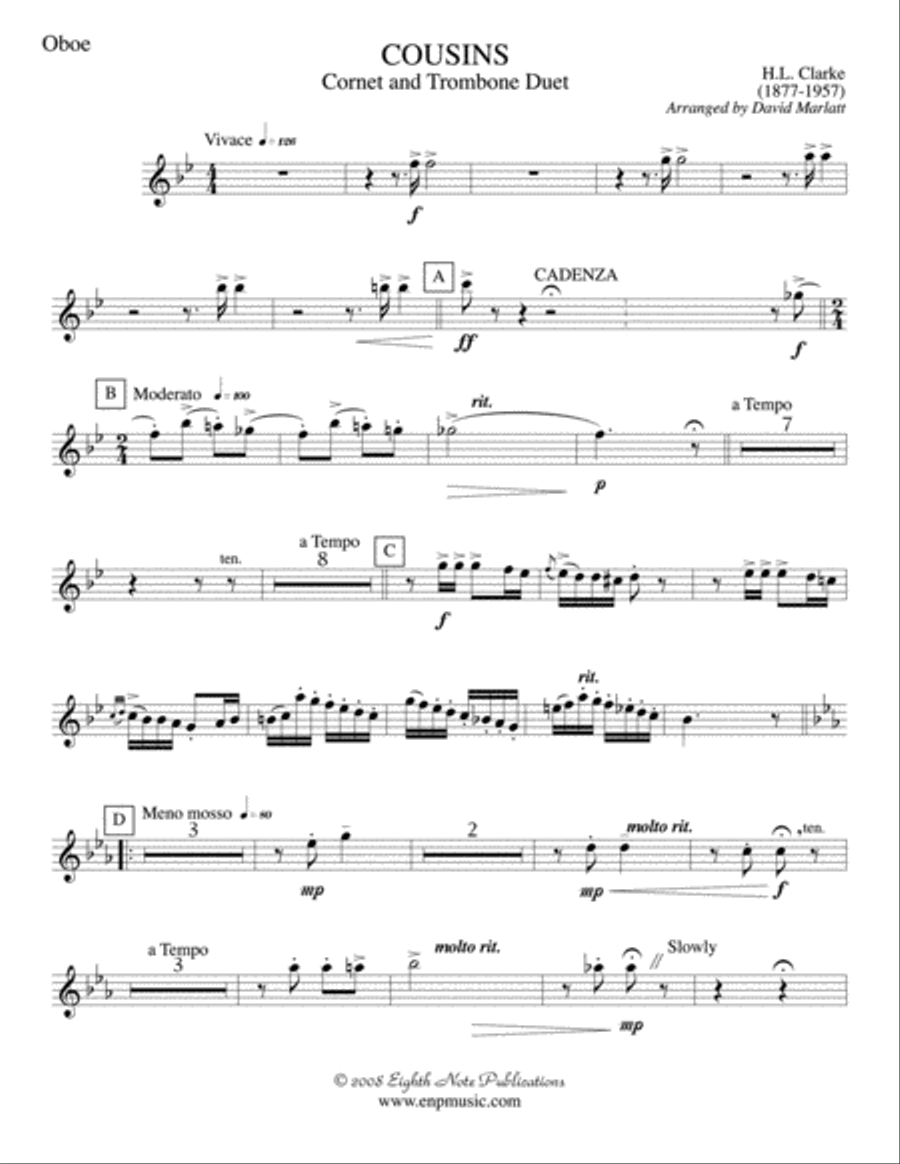 Cousins Cornet And Trombone Duet And Concert Band Oboe By Herbert L