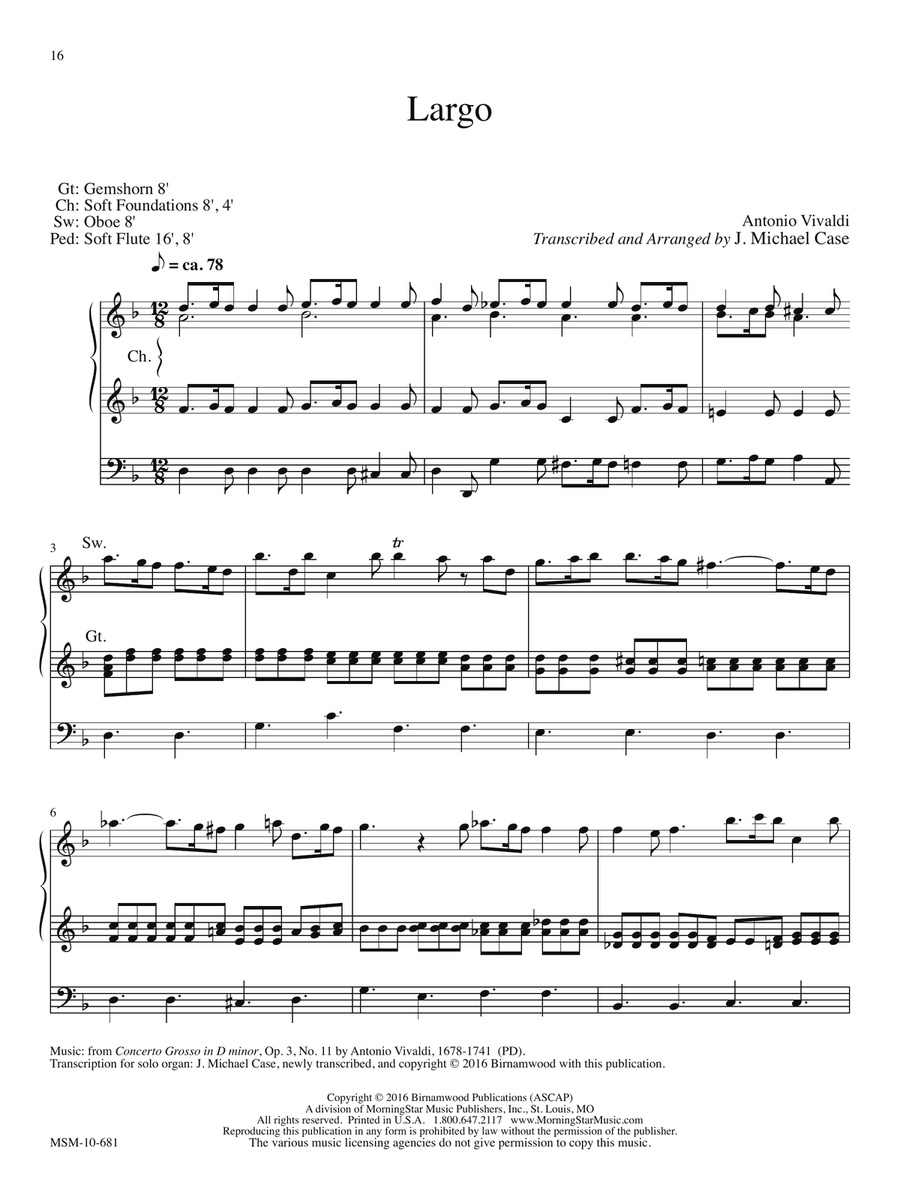 Largo by Antonio Vivaldi - Organ - Intermediate Digital Sheet Music ...