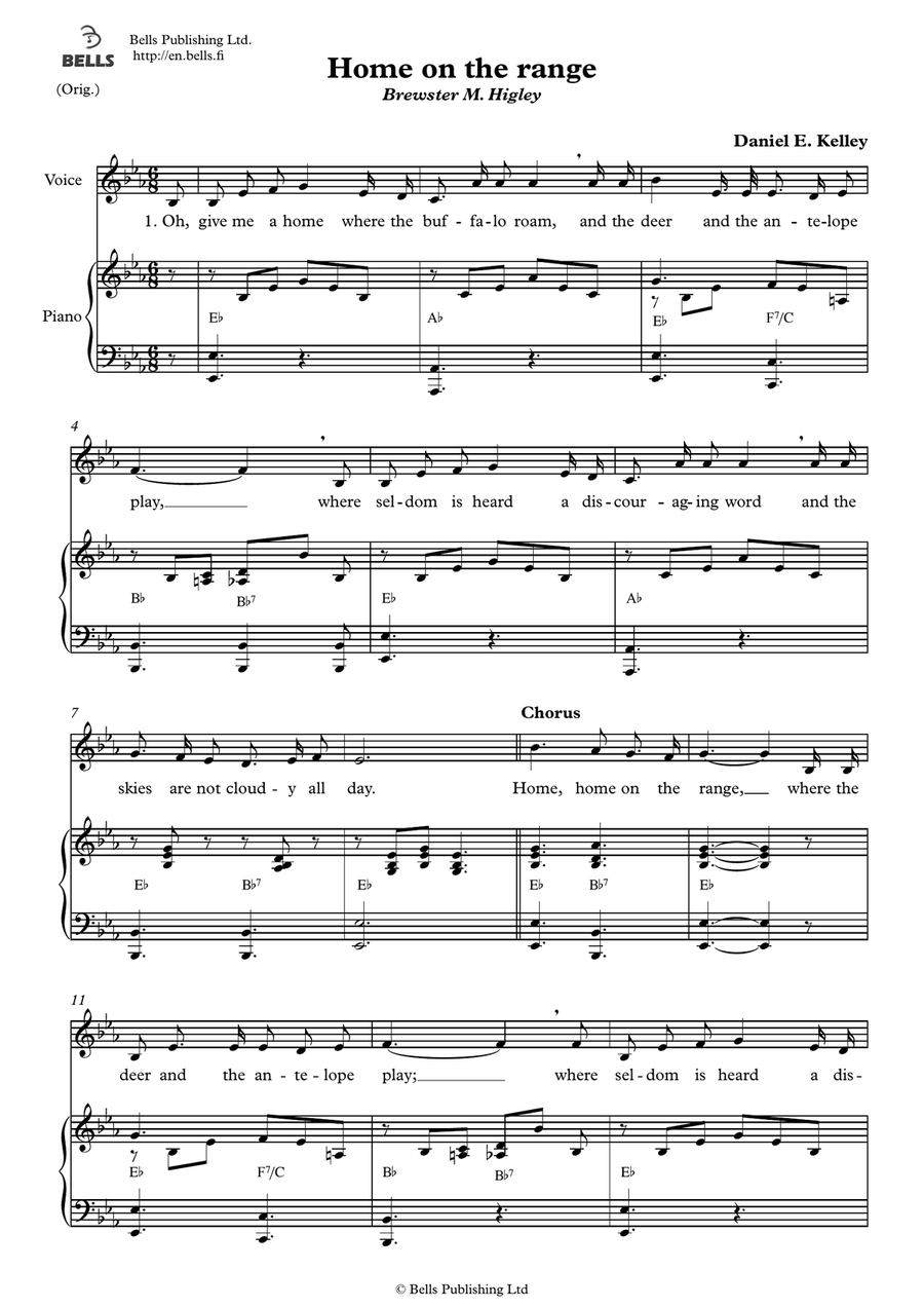 Home on the range (Solo song) Original key. E-flat Major - Piano ...