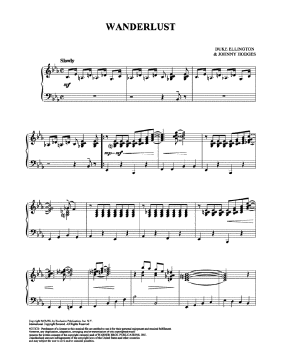 Wanderlust By Duke Ellington Piano Solo Digital Sheet Music Sheet