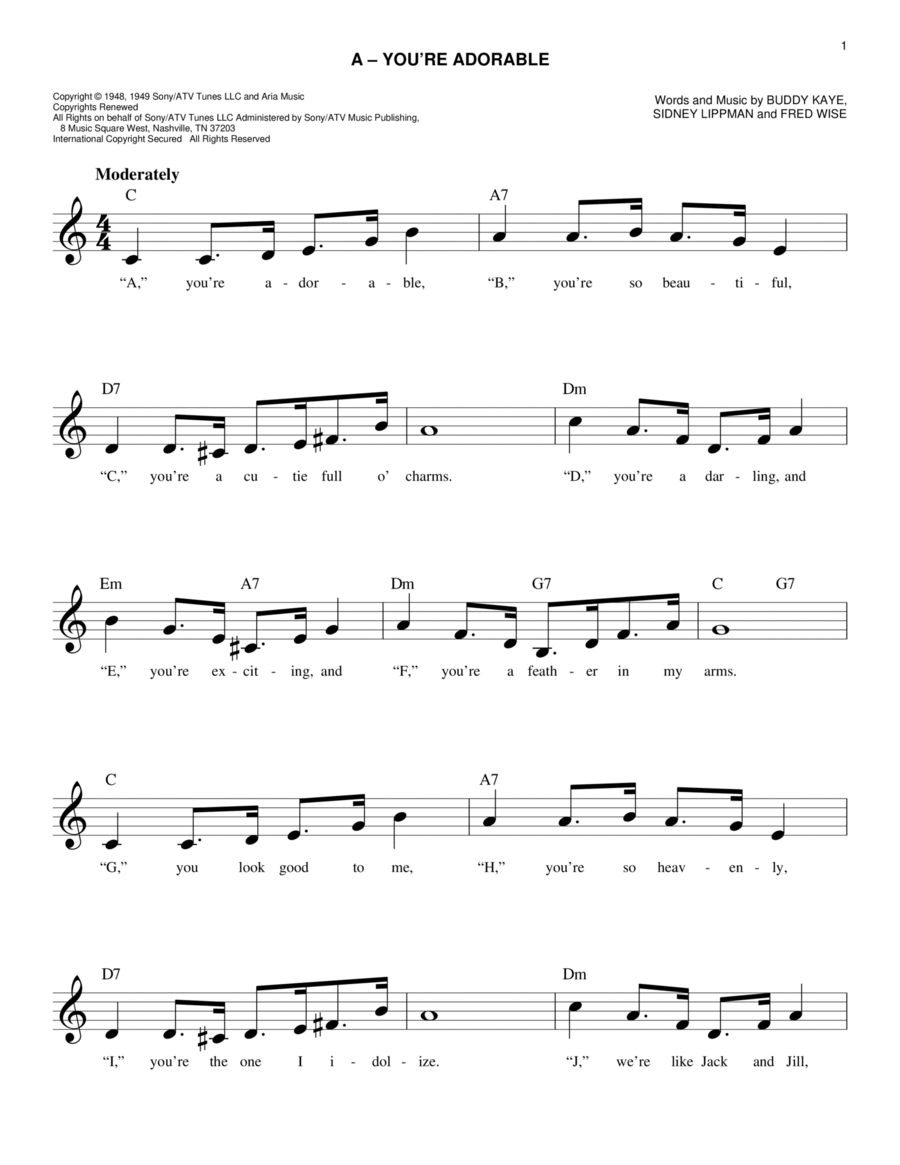 A - You're Adorable by Perry Como - Piano - Digital Sheet Music | Sheet ...