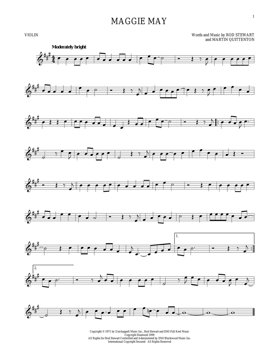 Maggie May by Rod Stewart - Violin Solo - Digital Sheet Music | Sheet ...