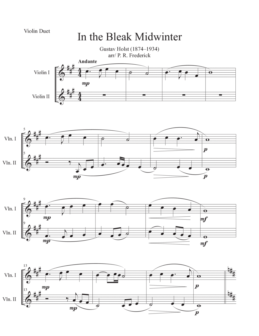 In The Bleak Midwinter Violin Duet By Gustav Holst String Duet