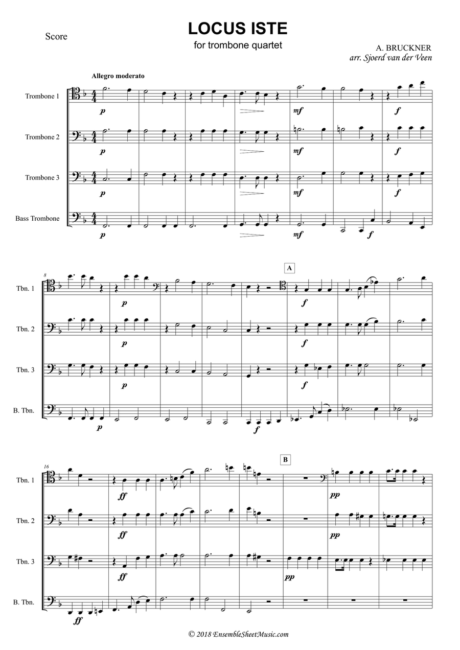 Locus Iste by Anton Bruckner - Brass Quartet - Digital Sheet Music ...