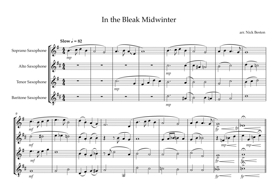 In The Bleak Midwinter By Gustav Holst Saxophone Quartet Digital