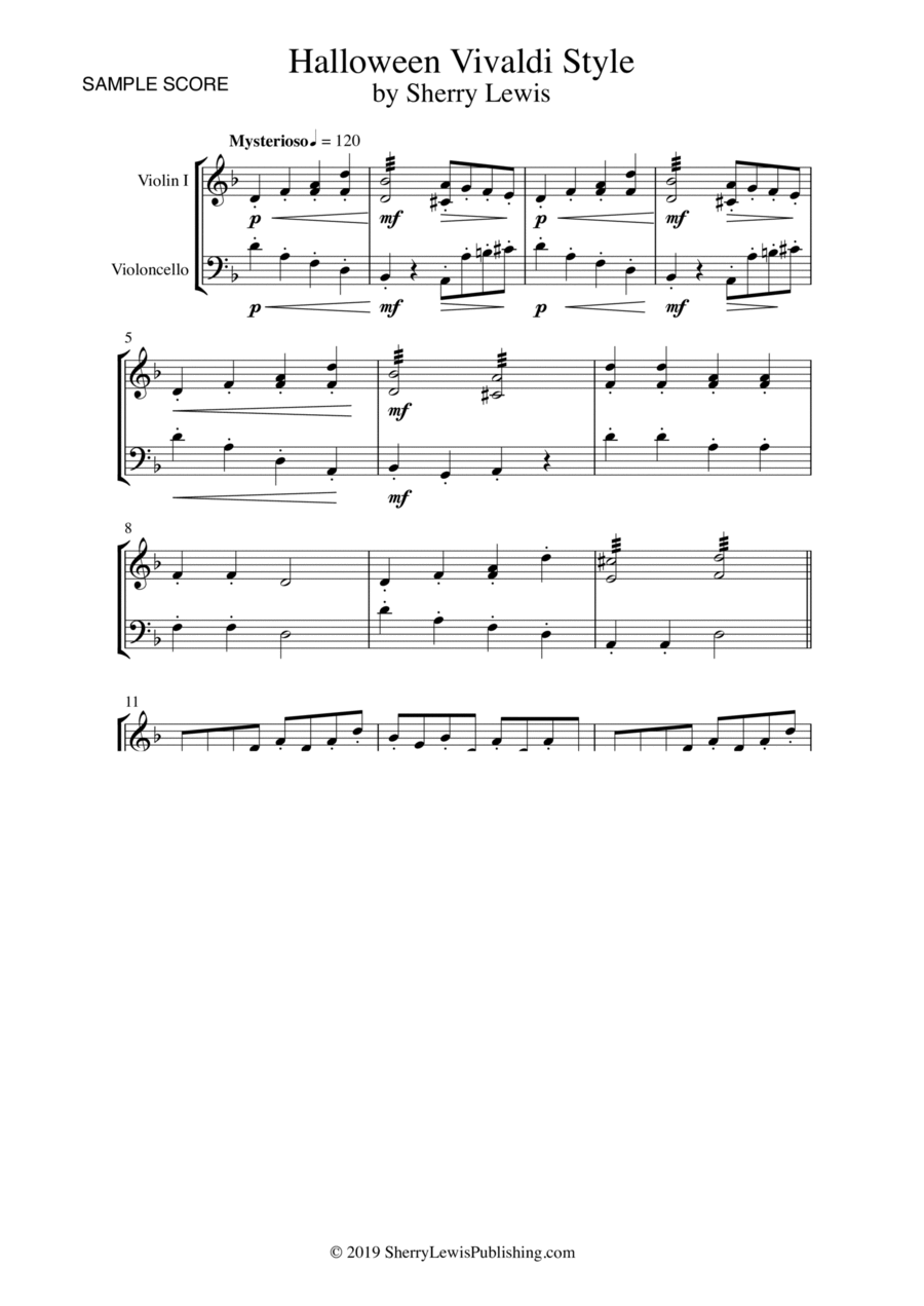 HALLOWEEN VIVALDI STYLE String Duo, Intermediate Level for violin and ...