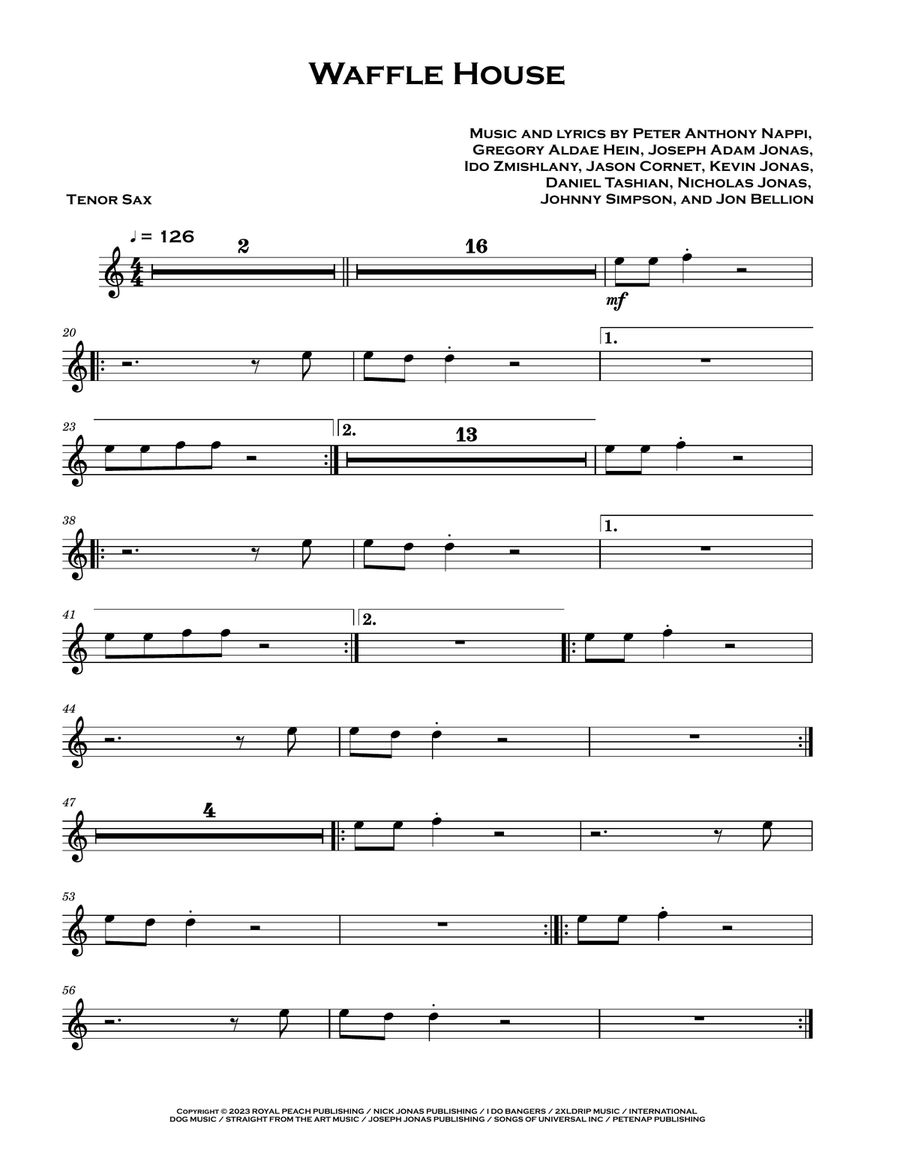 Waffle House by Jonas Brothers - Tenor Saxophone, Saxophone Solo ...