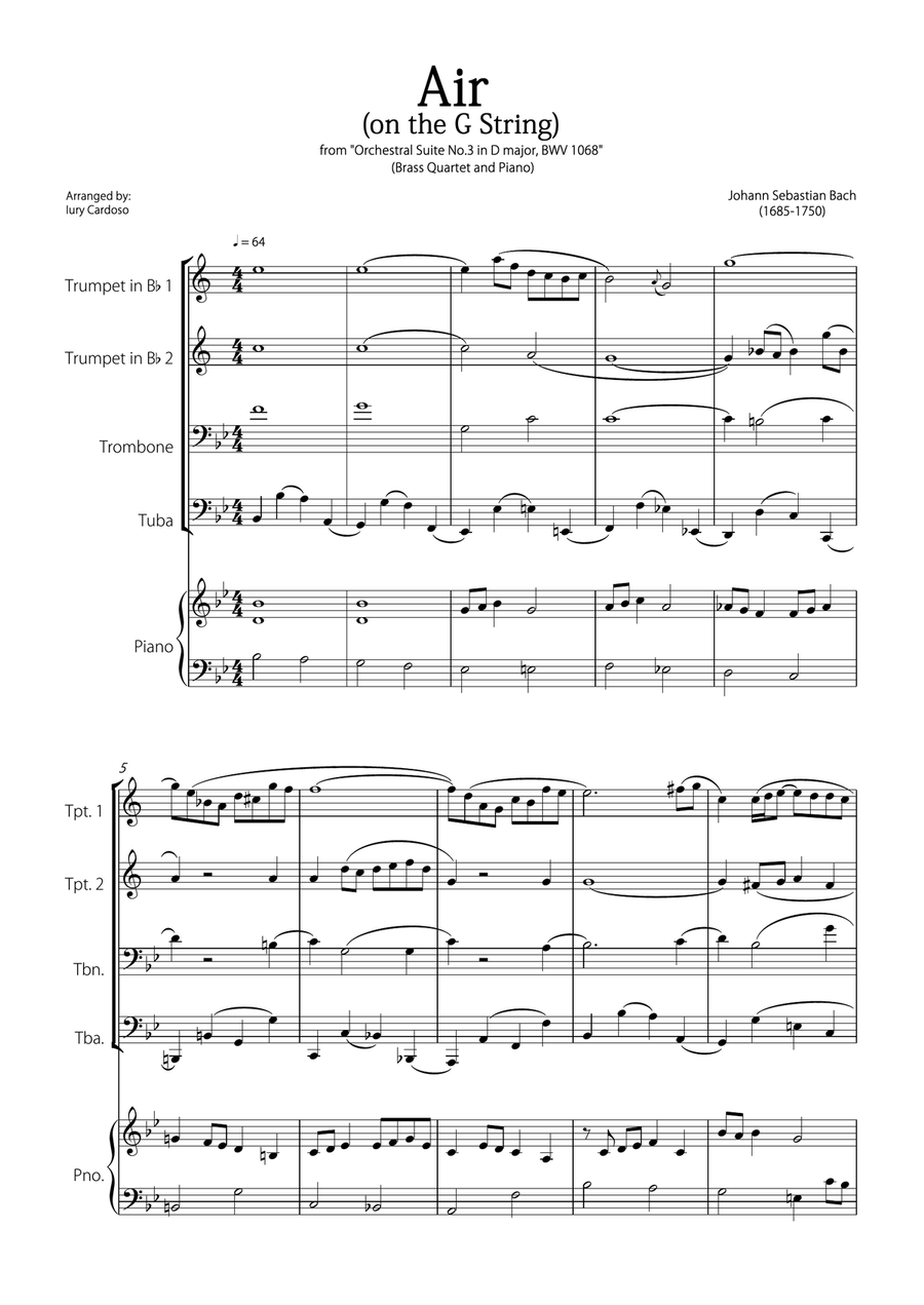 "Air - on the G string" (Bach) - Beautiful EASY version for BRASS ...