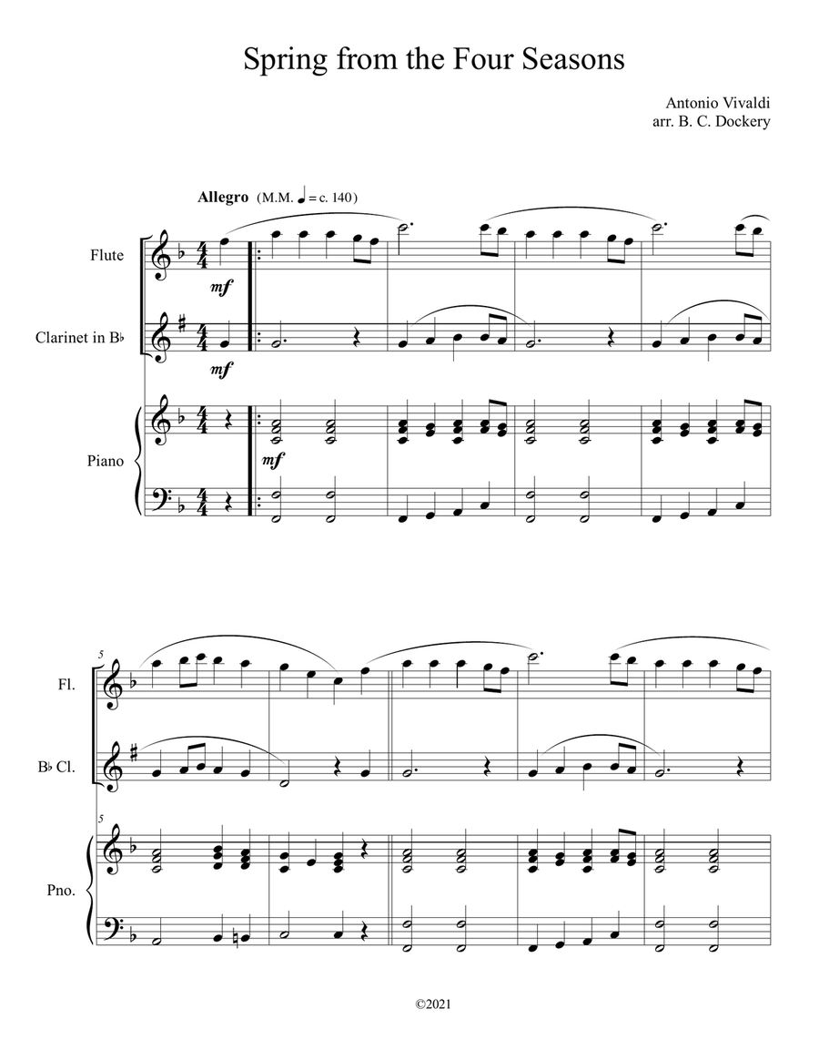 Spring from the Four Seasons (Flute and Clarinet Duet with Piano ...