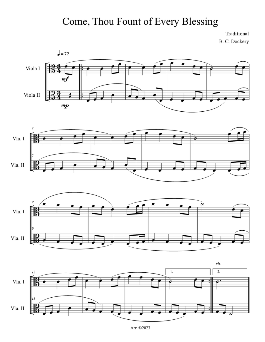 Come, Thou Fount of Every Blessing (Viola Duet) by Traditional - Viola ...