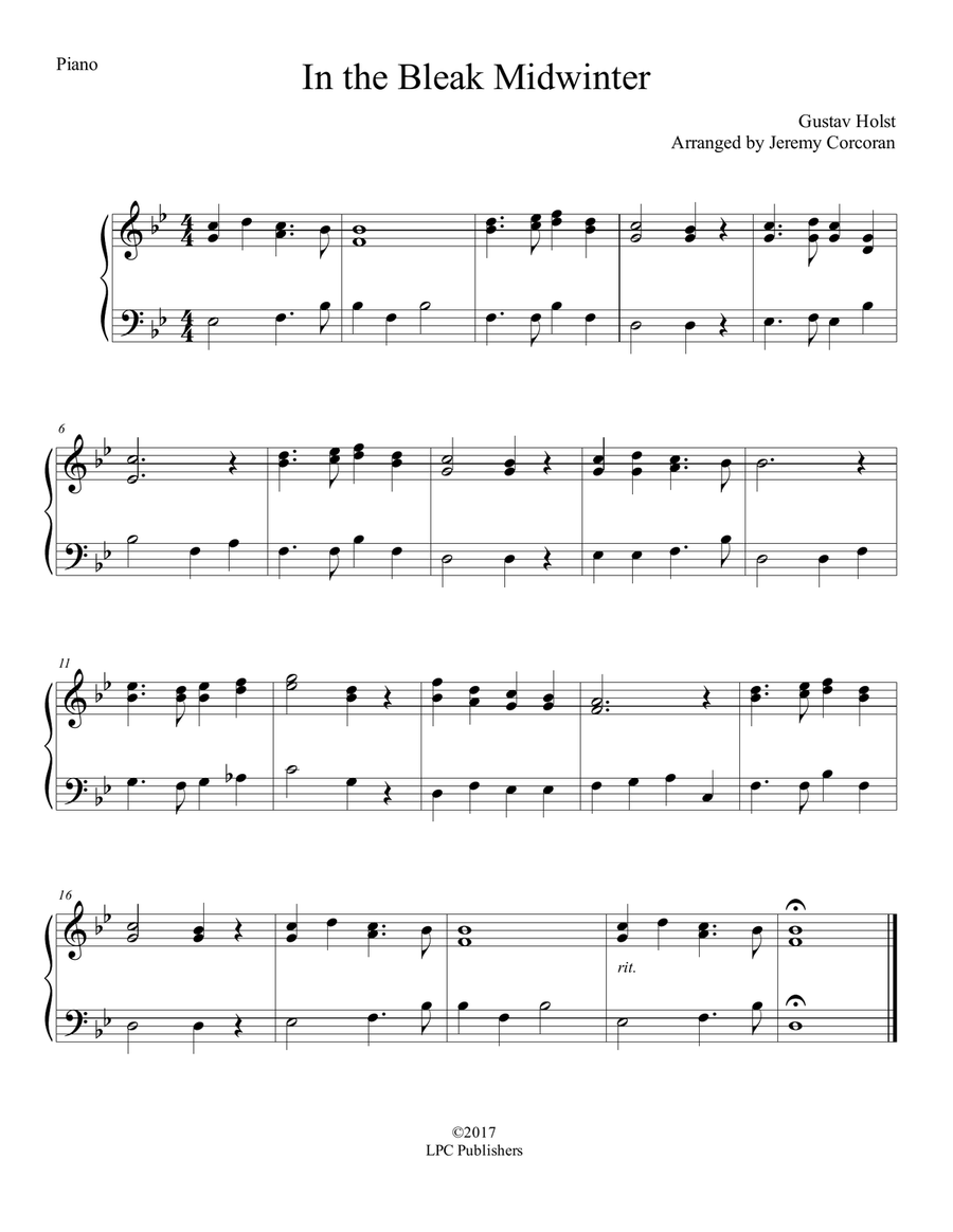 In the Bleak Midwinter for Easy Piano by Gustav Holst - Piano Method ...