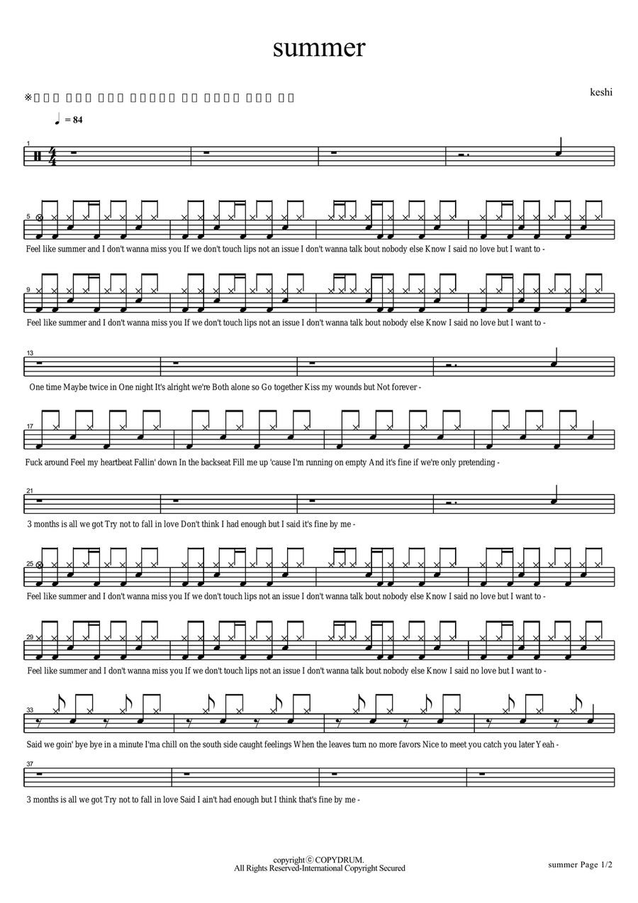 Summer - Drum Set, Percussion - Intermediate Digital Sheet Music ...