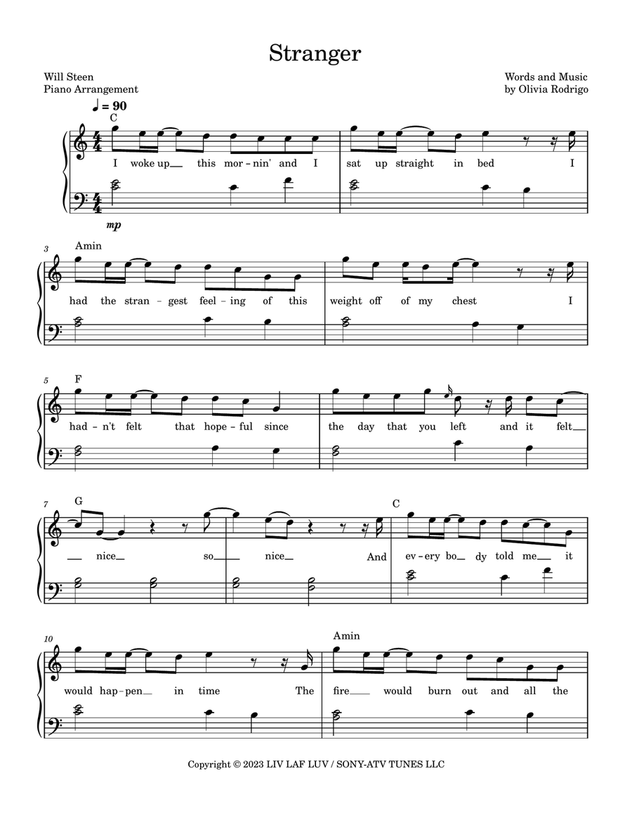 Stranger by Olivia Rodrigo - Easy Piano - Early Intermediate Digital ...