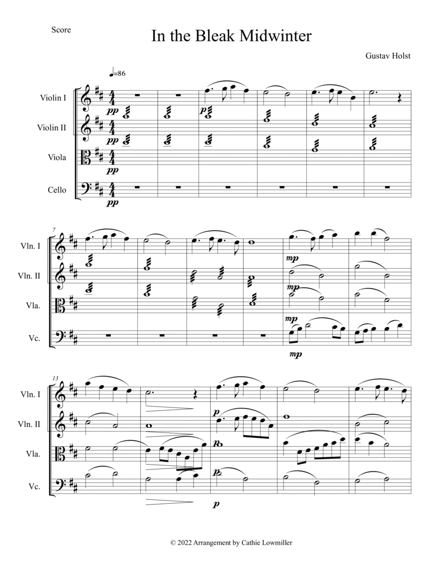 In The Bleak Midwinter String Quartet Digital Sheet Music Sheet