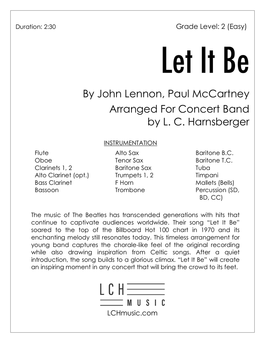 Let It Be by The Beatles - Concert Band - Beginning Digital Sheet Music ...