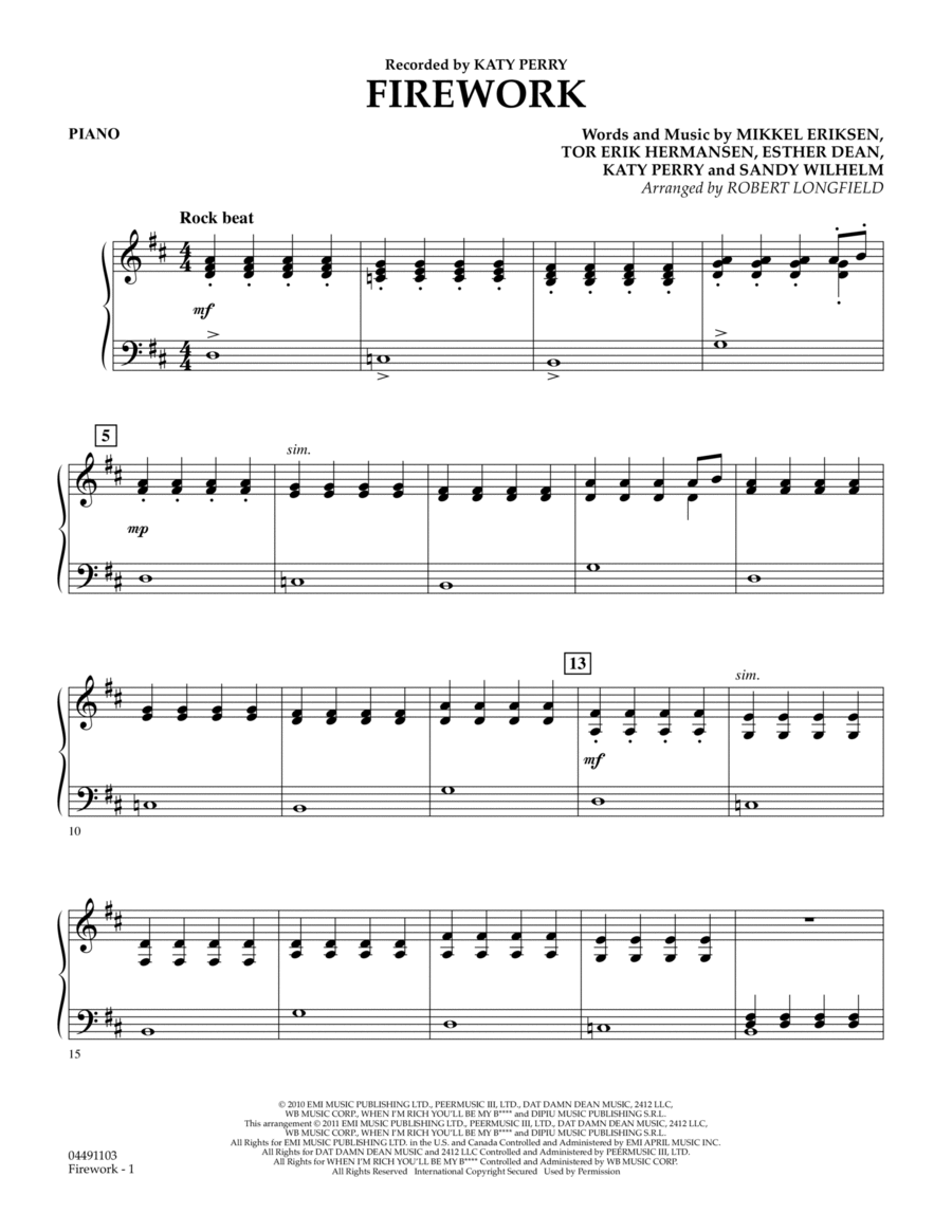 Firework Piano By Katy Perry Orchestra Digital Sheet Music