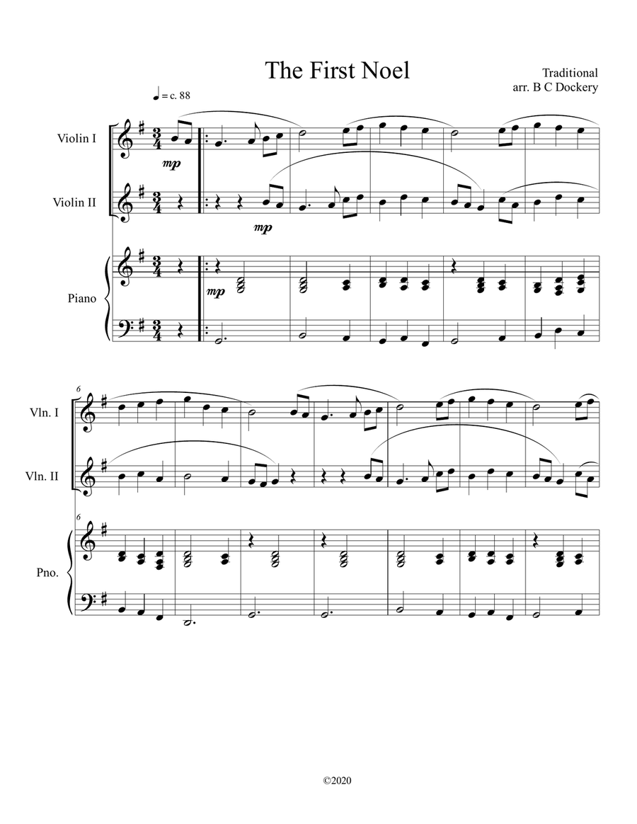 The First Noel Violin Duet With Piano Accompaniment By Traditional