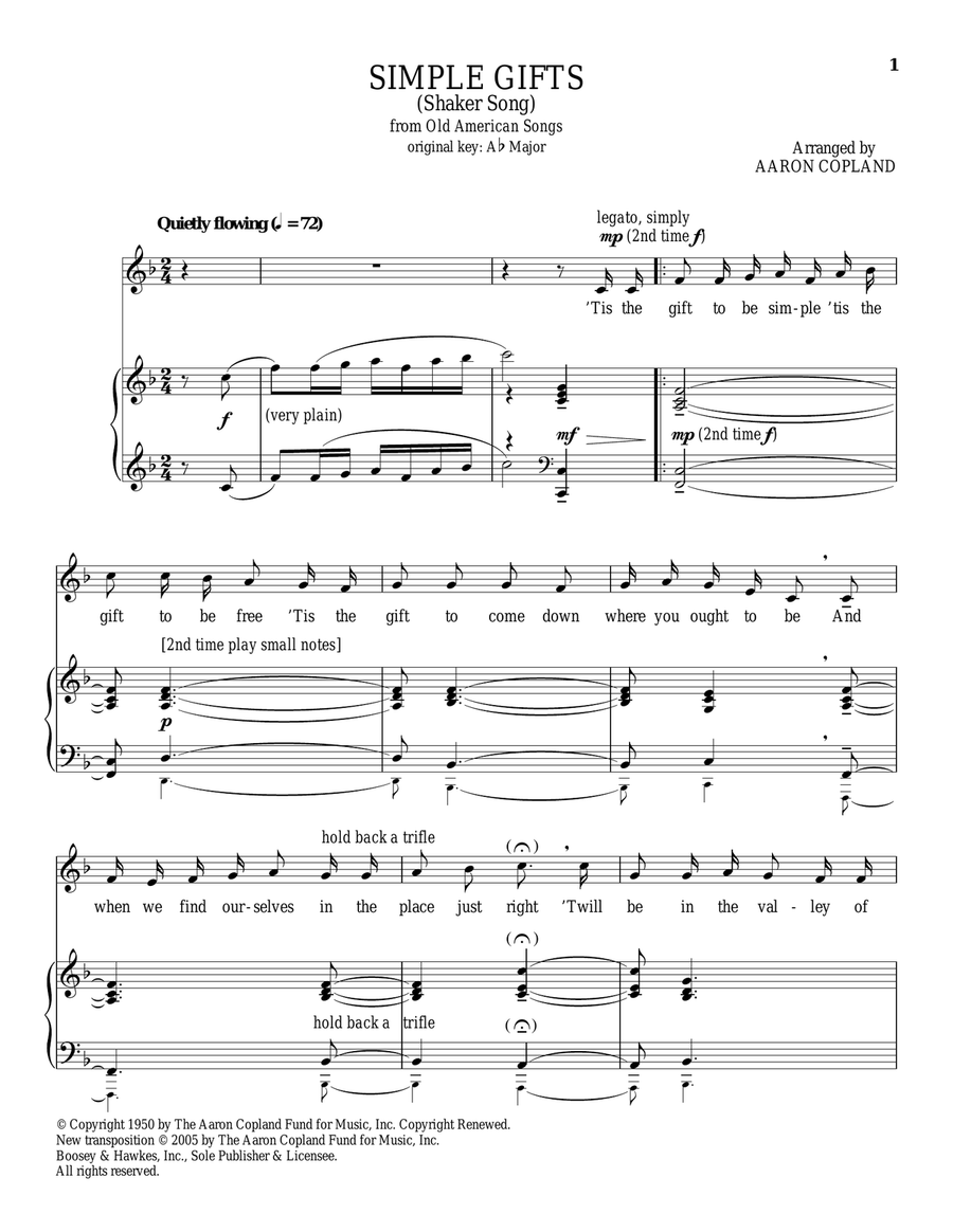Simple Gifts by Aaron Copland - Voice, Piano, Vocal - Digital Sheet ...